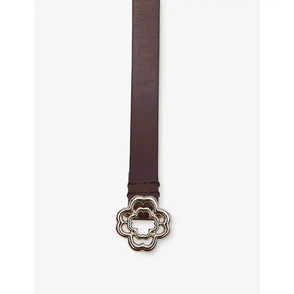 Maje Leather Belt With Logo Buckle - Dark Brown
