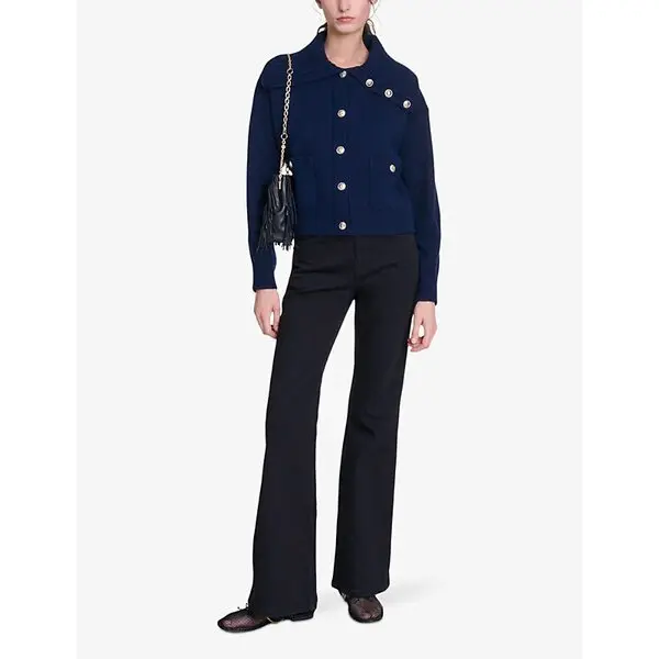 Maje Chain-embellished Flared Stretch-denim Jeans