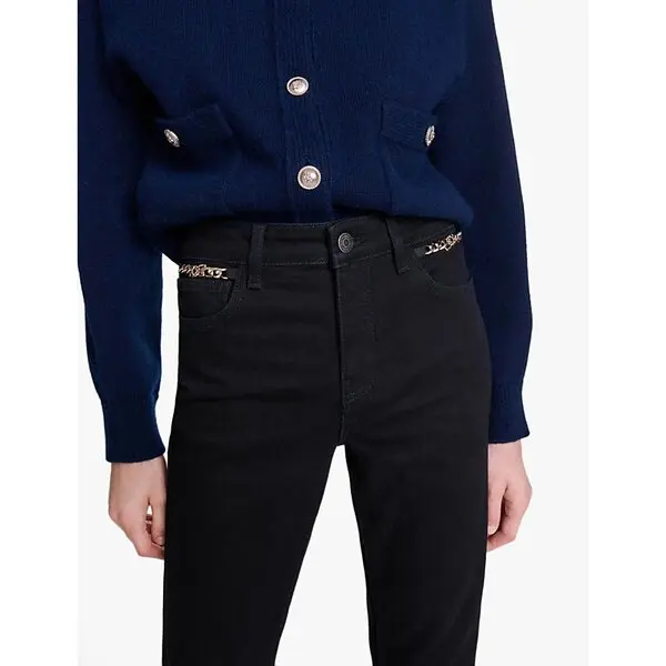 Maje Chain-embellished Flared Stretch-denim Jeans