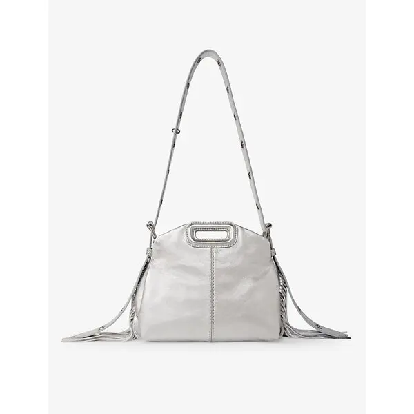 Maje Mini Metallic-leather Shoulder Bag - Noir / Gris
