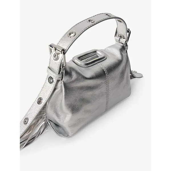 Maje Mini Metallic-leather Shoulder Bag - Noir / Gris