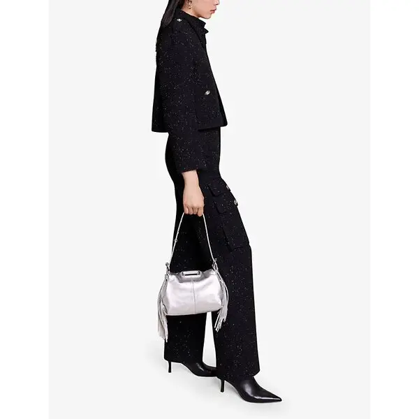 Maje Mini Metallic-leather Shoulder Bag - Noir / Gris