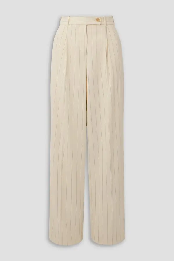Zimmermann Pleated Pinstriped Wide-leg Pants - Cream