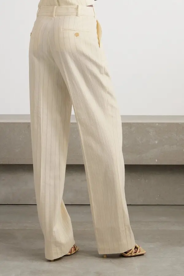 Zimmermann Pleated Pinstriped Wide-leg Pants - Cream