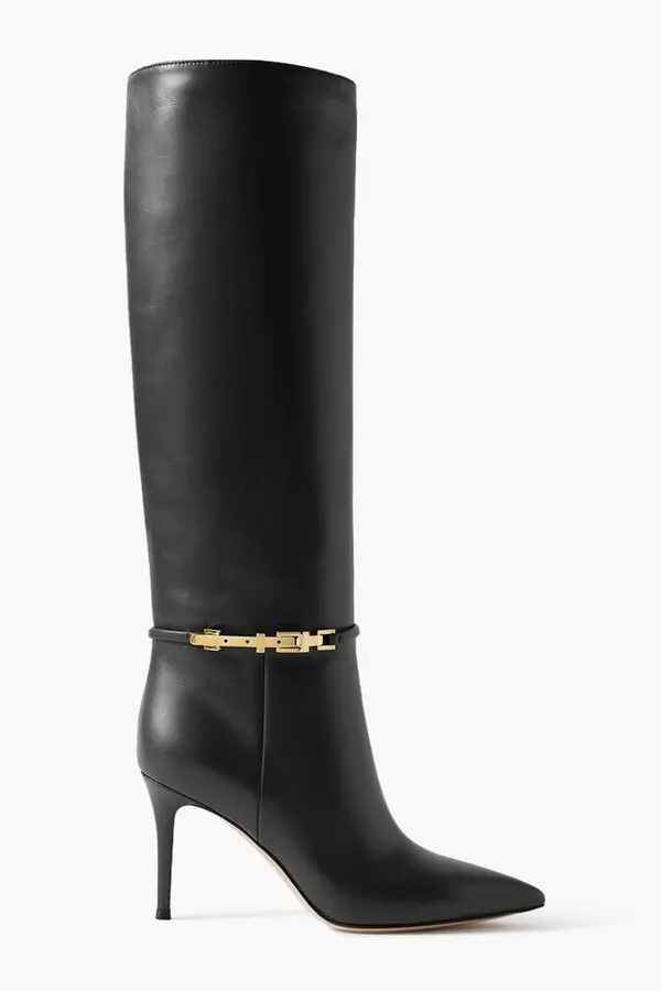GIANVITO ROSSI Glove 85 Embellished Leather Knee Boots - Black