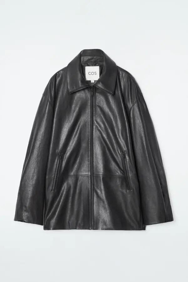 Cos Waisted Leather Trucker Jacket