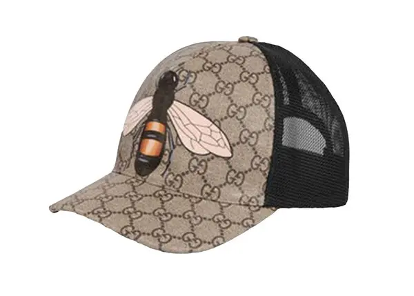 Gucci Bee Print Gg Supreme Baseball Cap - Ebony/beige/black
