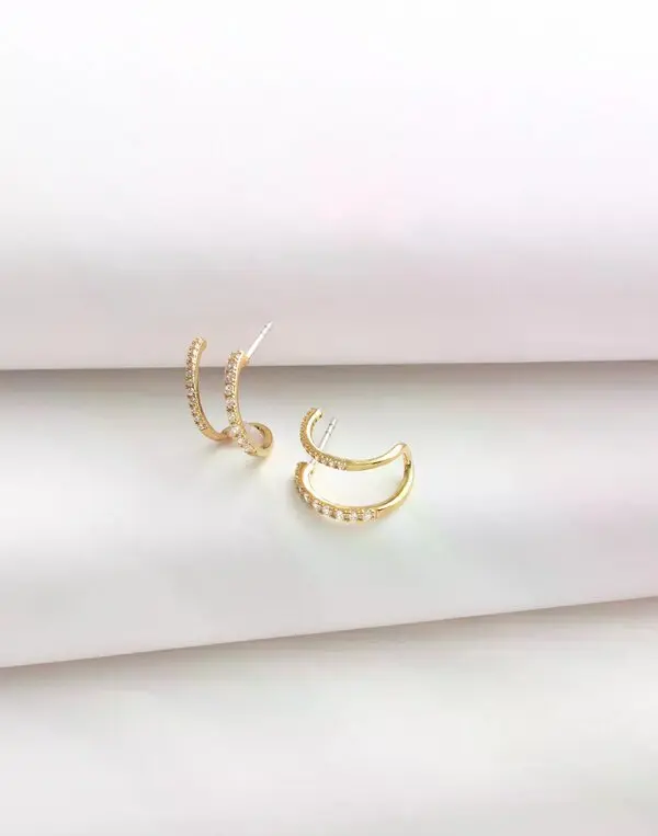 Madewell Demi-fine Pavé Double Hoop Earrings - 14k Gold