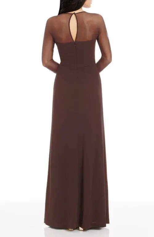 Dress The Population Maxwell Square Neck Long Sleeve Gown - Mocha