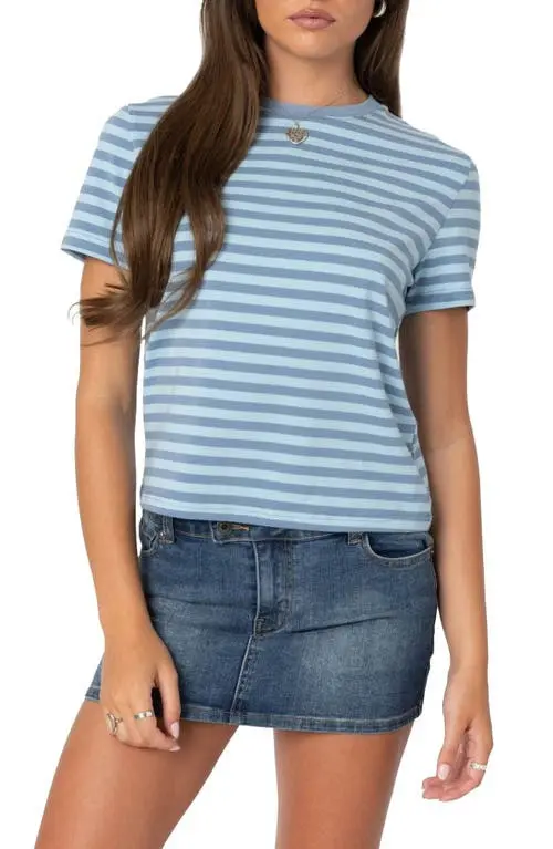EDIKTED Callahan Striped Crewneck T-shirt - Blue