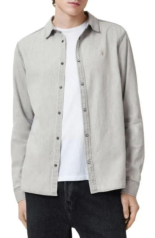 ALLSAINTS Gleason Cotton Denim Snap-up Shirt - Grey