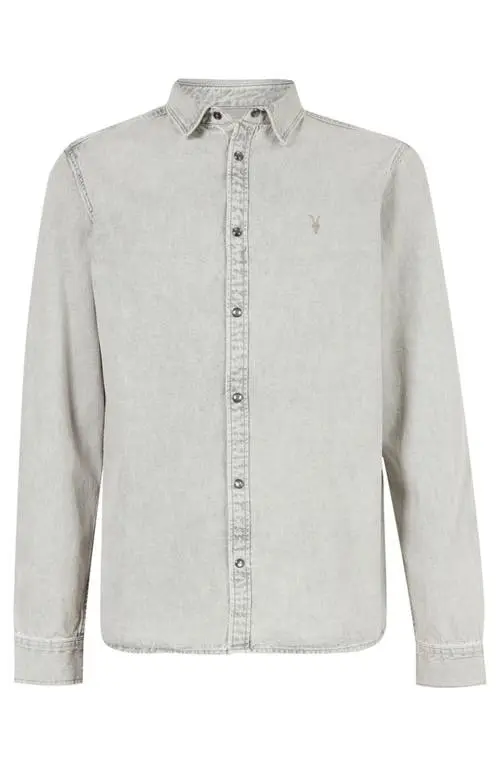 ALLSAINTS Gleason Cotton Denim Snap-up Shirt - Grey