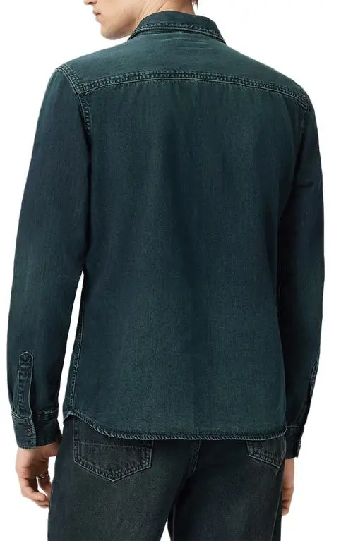 ALLSAINTS Gleason Cotton Denim Snap-up Shirt - Phantom Blue
