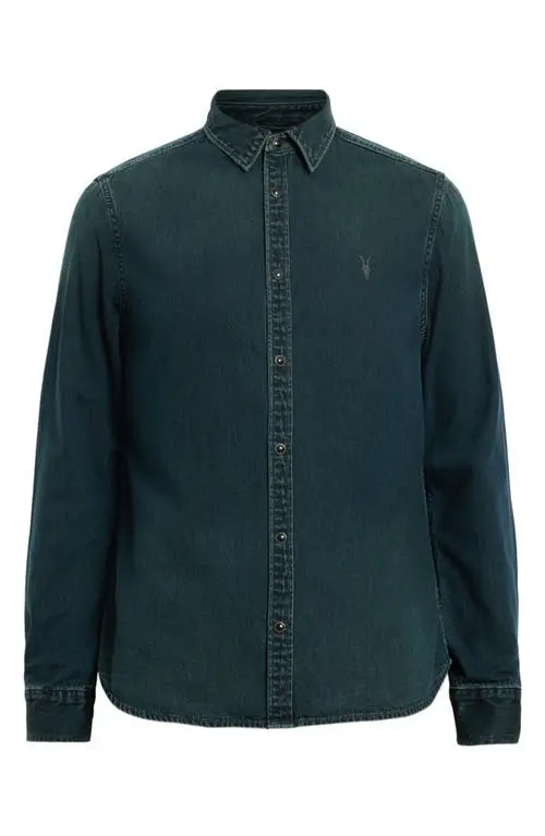 ALLSAINTS Gleason Cotton Denim Snap-up Shirt - Phantom Blue