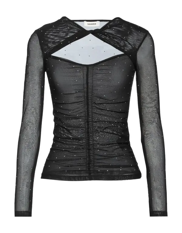 Sandro Tulle Top With Crystal Appliqués