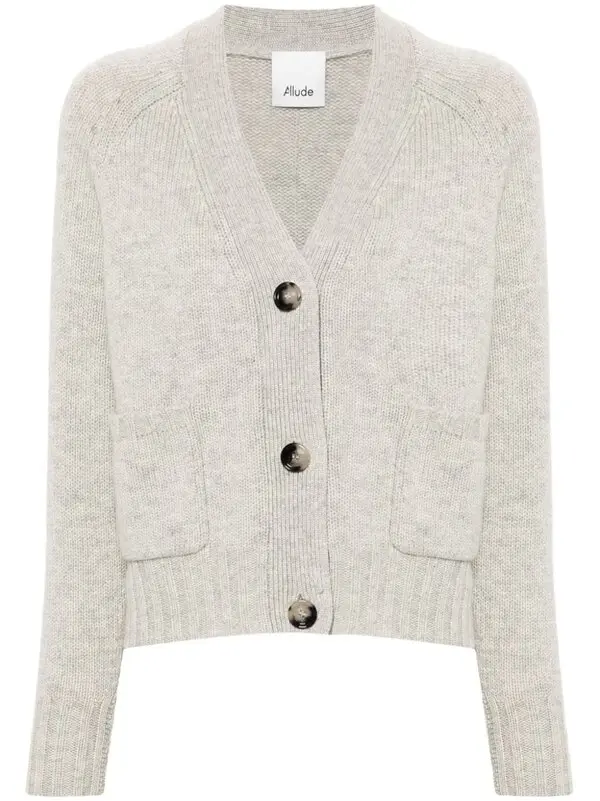 ALLUDE V-neck Virgin Wool-cashmere Cardigan - Grey