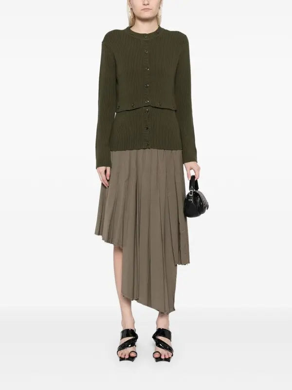 Rokh Multi-button Ribbed Knit Cardigan - Green