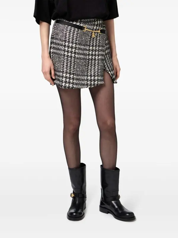 Elisabetta Franchi Laminated Tweed Wraparound Mini Skirt