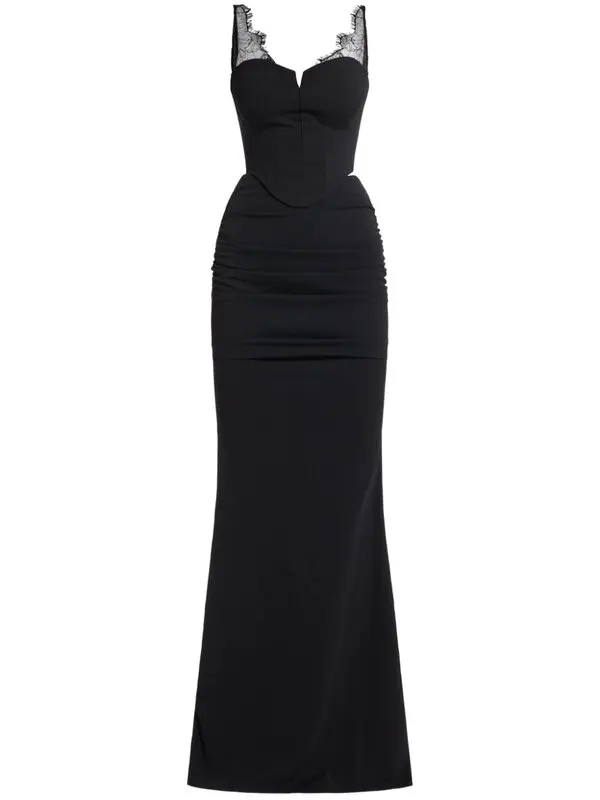Zeena Zaki Lace-Panel Gown - Black | Editorialist
