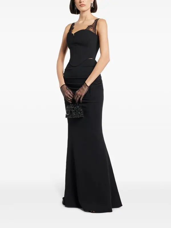 Zeena Zaki Lace-Panel Gown - Black | Editorialist