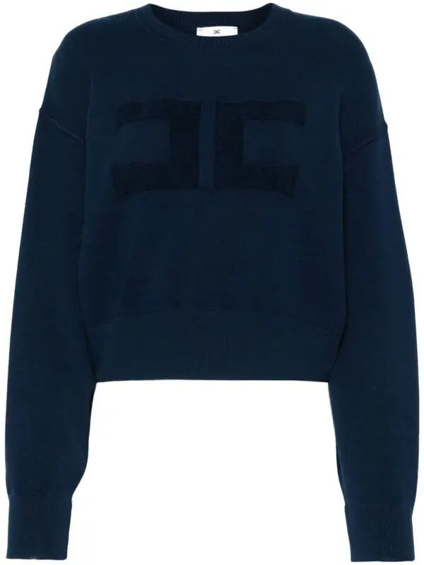 Elisabetta Franchi Logo-embroidered Cropped Sweatshirt - Blue