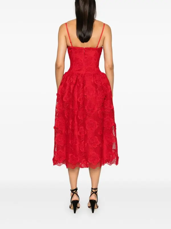 Self-Portrait Bandeau-Style Lace Midi Dress In Red - 34% Off | Editorialist