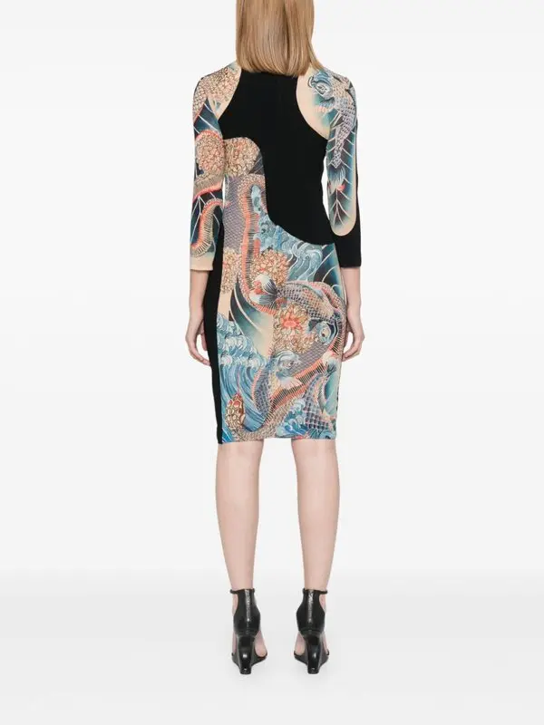 Alexander Mcqueen Japanese-style Print Mini Dress - Black