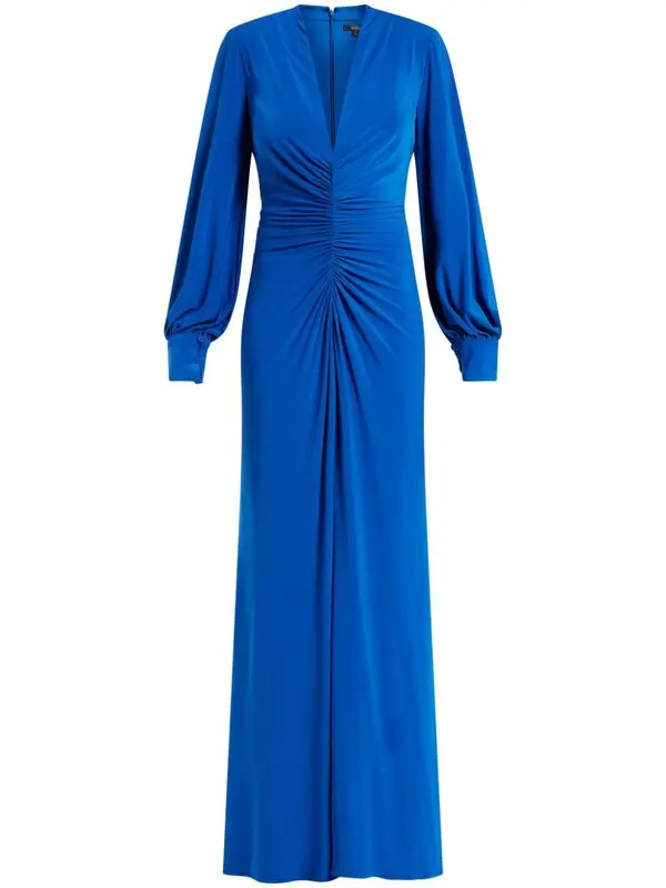 Badgley Mischka Ruched V-neck Dress
