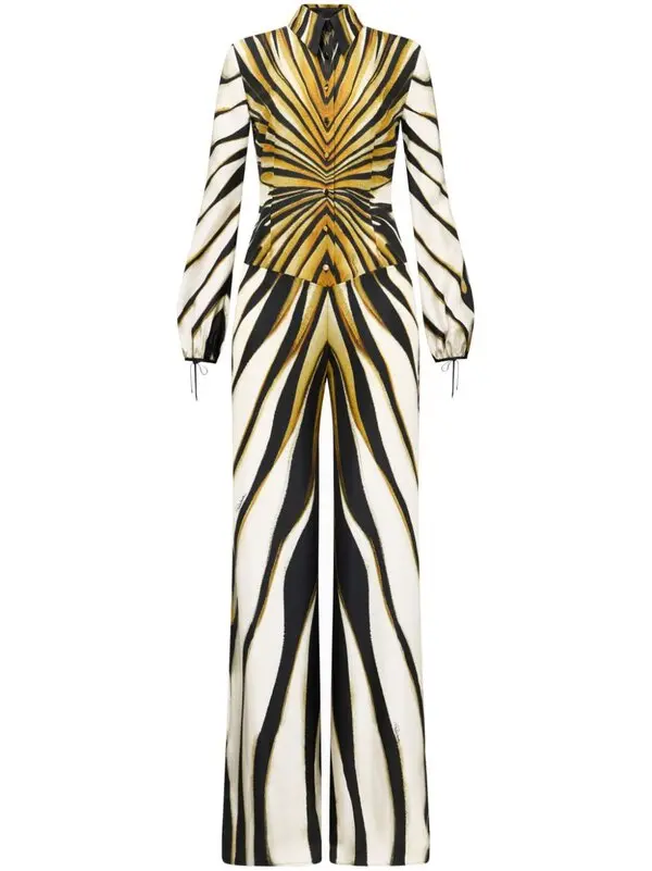 Roberto Cavalli Graphic Print Silk Jumpsuit - Neutrals