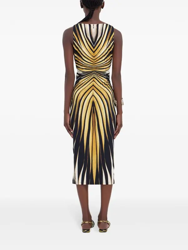 Roberto Cavalli Graphic Print Midi Dress - Gold