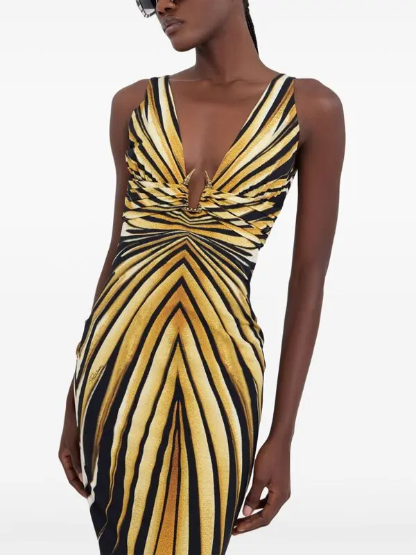 Roberto Cavalli Graphic Print Midi Dress - Gold