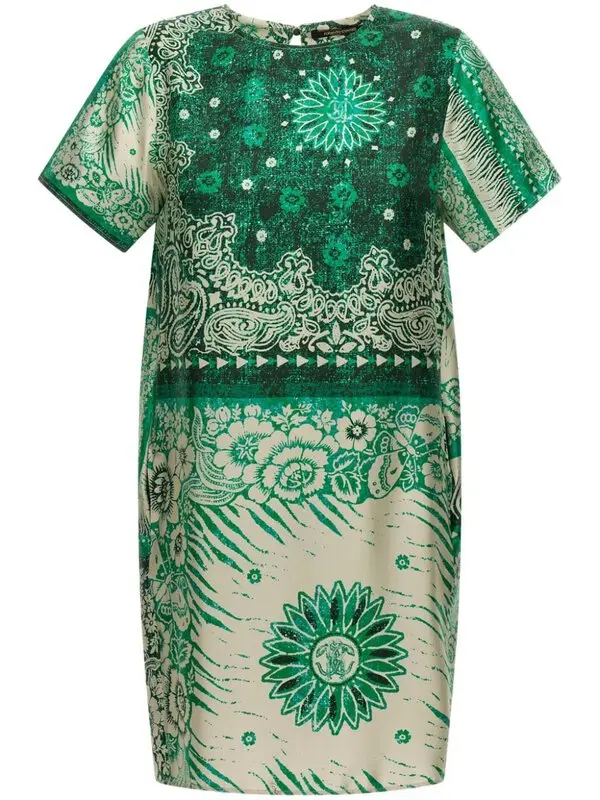 Roberto Cavalli Bandana Print Silk Mini Dress In Green - 45% Off |  Editorialist