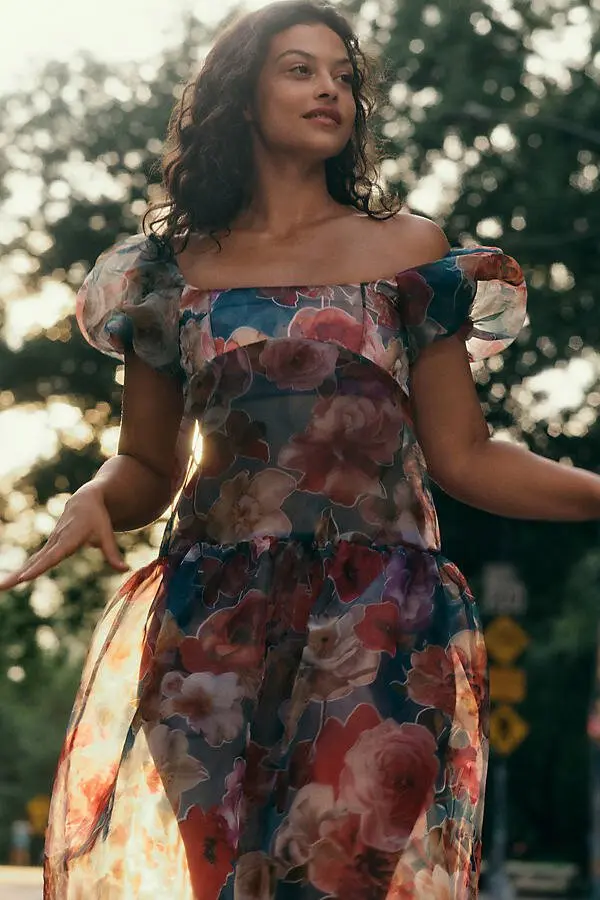 Puff-sleeve Off-the-shoulder Midi Dress
