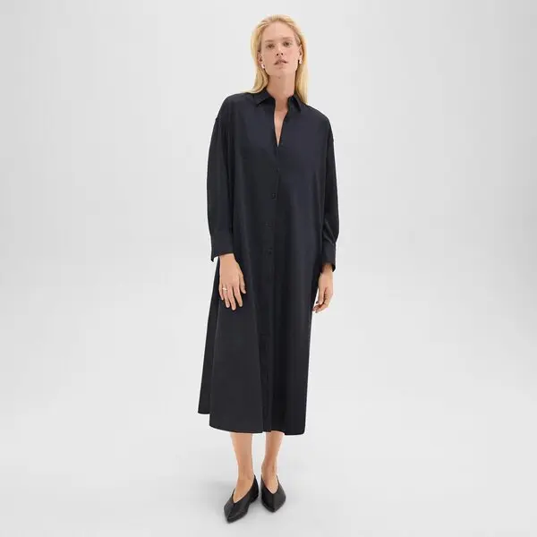 Theory Oversized Shirt Dress In Stretch Flannel