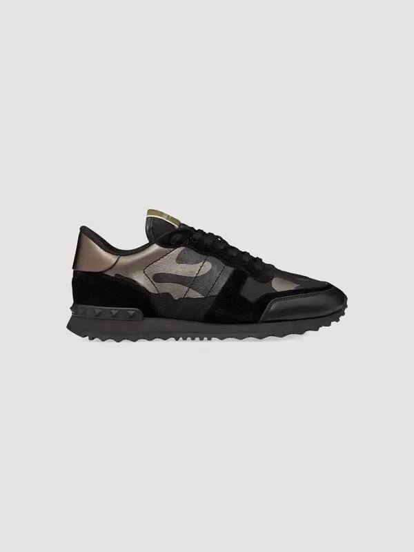 Valentino Garavani Rockrunner Camouflage Noir Metallic Sneakers - Black Multi