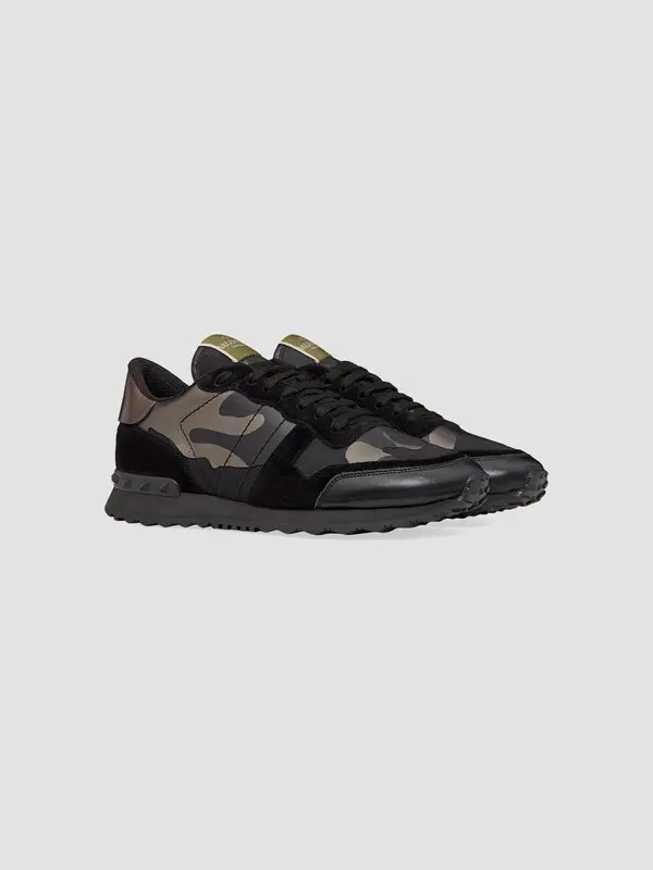 Valentino Garavani Rockrunner Camouflage Noir Metallic Sneakers - Black Multi