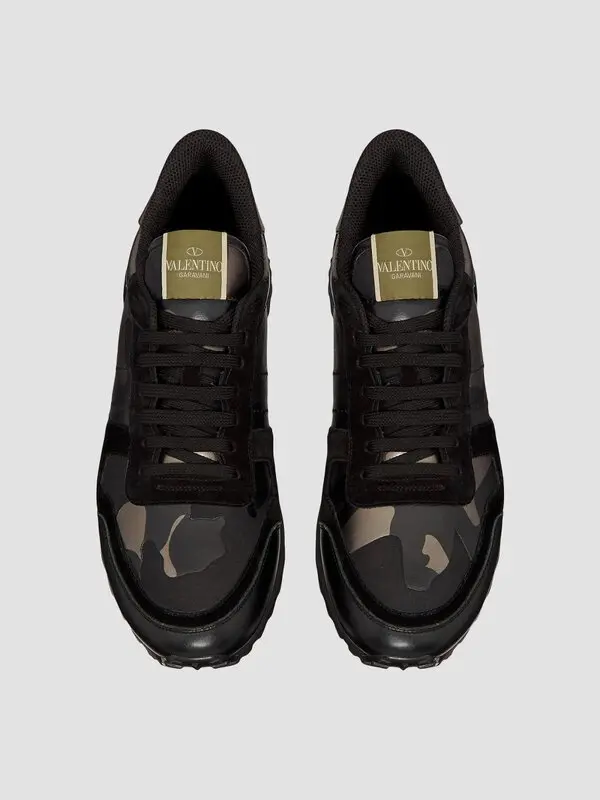 Valentino Garavani Rockrunner Camouflage Noir Metallic Sneakers - Black Multi