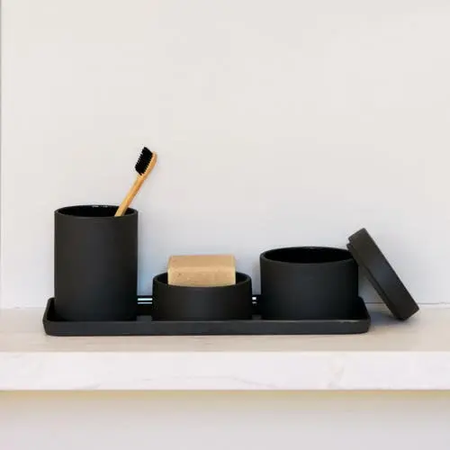 ESKO Sabia Bathroom Vanity Countertop Tray Kitchen Accessories - Black