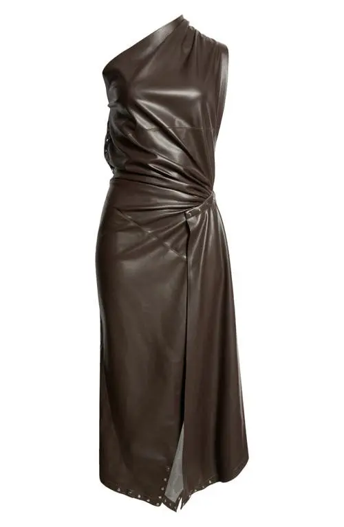 Stella Mccartney Draped One-Shoulder Faux Leather Dress In 2011 - Dark  Chocolate - 82% Off | Editorialist