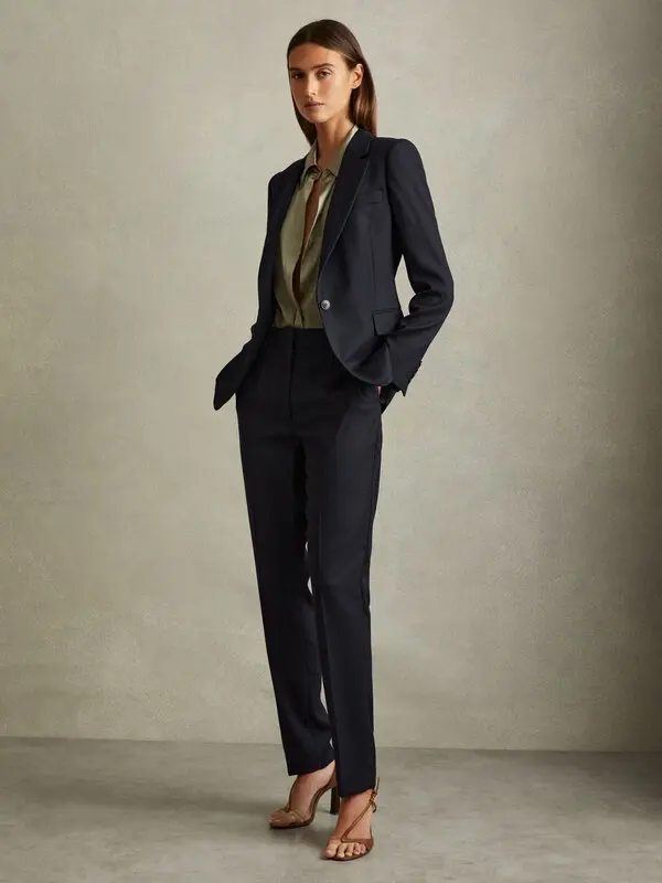 REISS Hallie Textured Single-breasted Suit Blazer - Navy