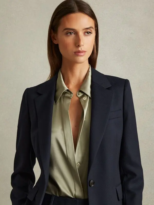 REISS Hallie Textured Single-breasted Suit Blazer - Navy