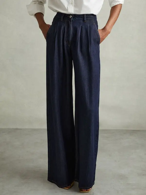 REISS Raymond Double Pleat Wide Leg Jeans