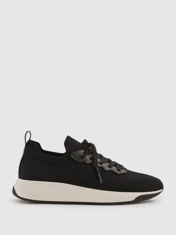 REISS Time Hybrid Knit Sneakers - Black/cream