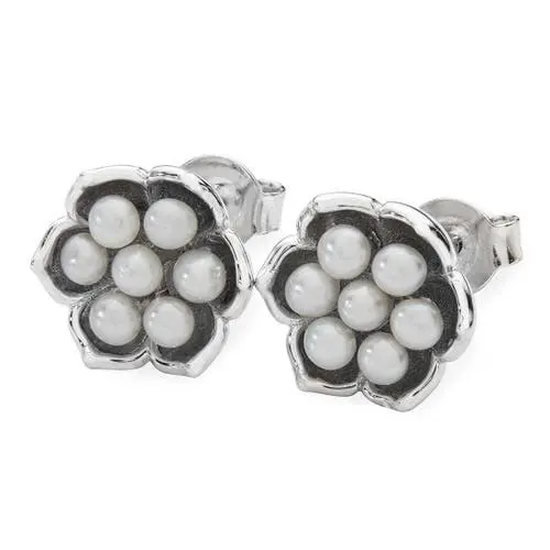 LUCY QUARTERMAINE Royal Pearl Flower Stud Earrings - Sterling Silver