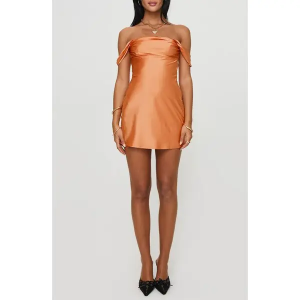 Princess Polly Zabbarra Off The Shoulder Satin Mini Dress - Orange