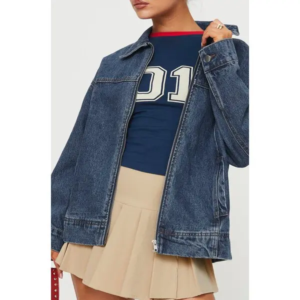 Princess Polly Goldsmith Denim Bomber Jacket - Blue