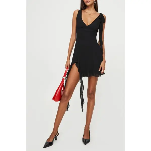 Princess Polly Varney Ruffle Chiffon Mini Dress - Black