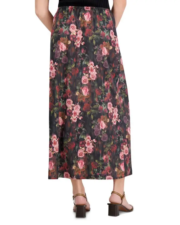 POINT Satin Floral Print Maxi Skirt