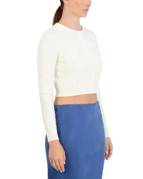 POINT Basketweave Knit Cardigan - Vanilla