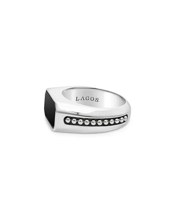 Lagos Sterling Silver Anthem Onyx Octagon Ring - Black/silver